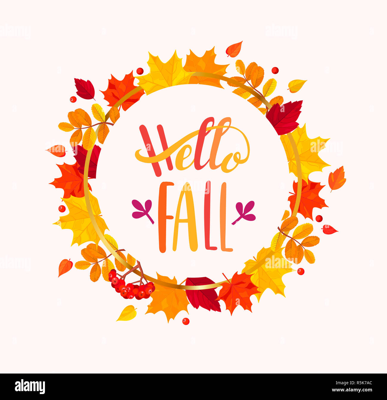 Hello Fall lettering in frame from autumn leaves Stock Photo - Alamy