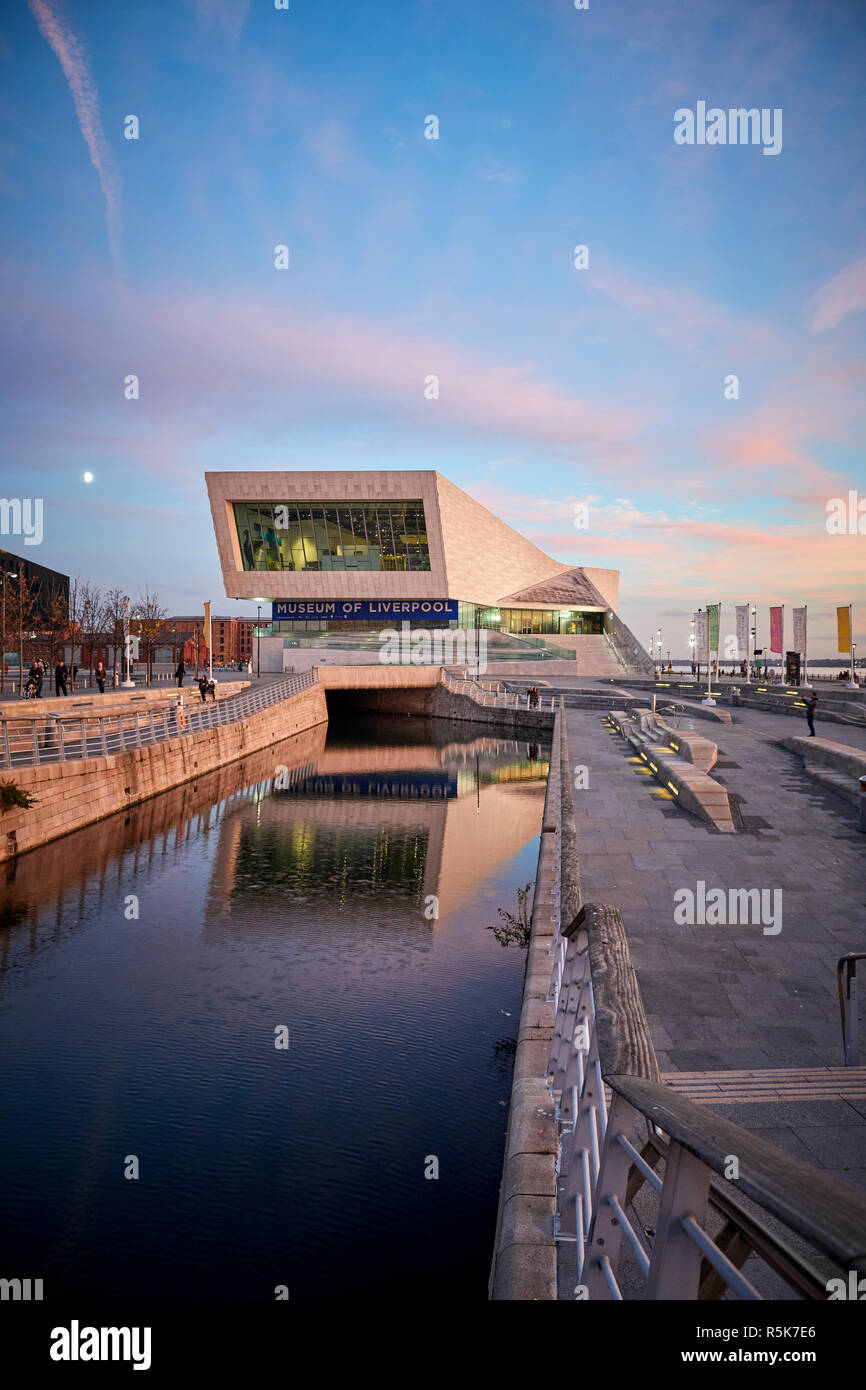 Pier Head Liverpool Waterfront Museum of Liverpool exterior at sunset ...