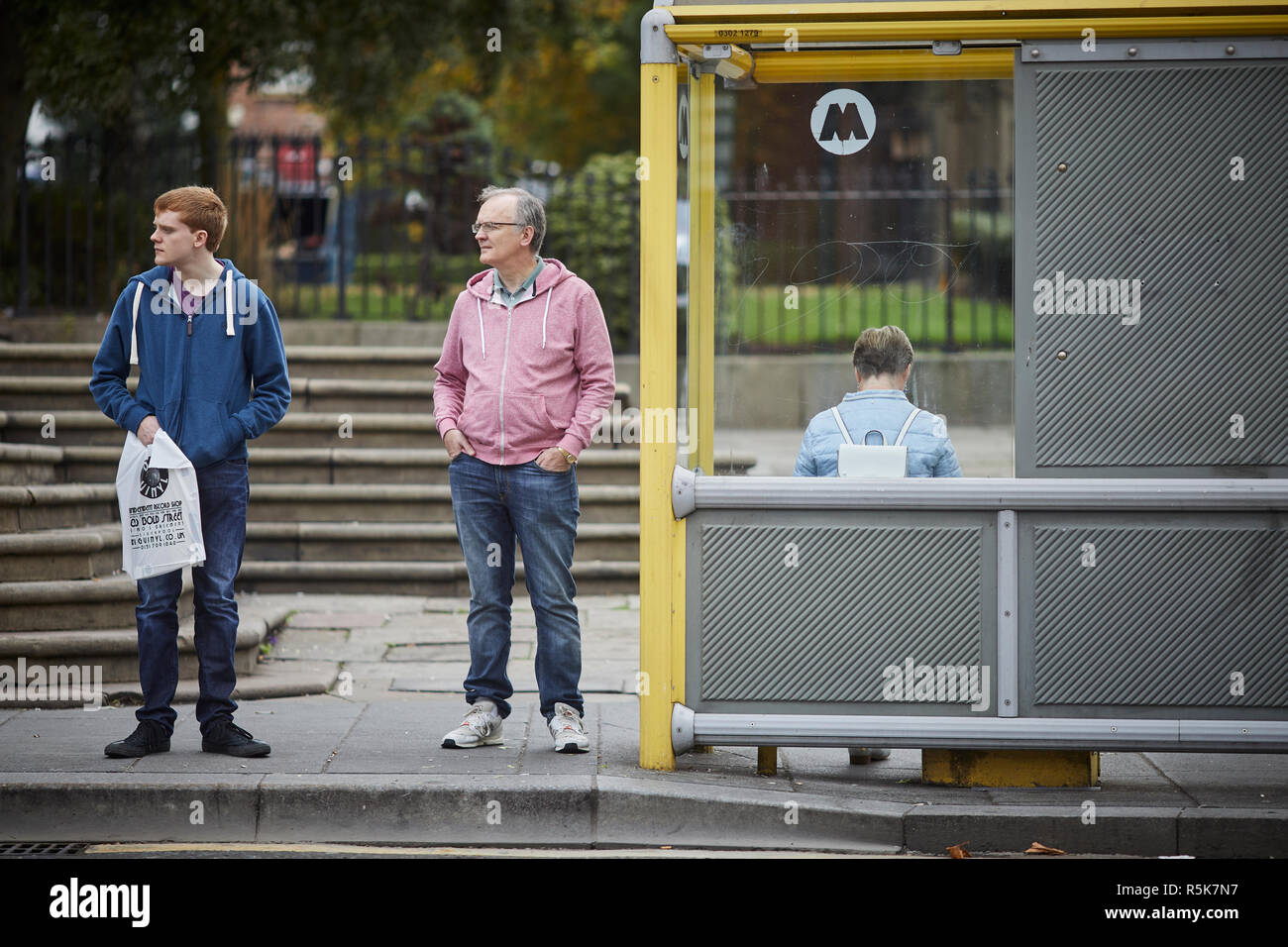 Liverpool city centre near Bold Street waiting for a bus at the bus ...