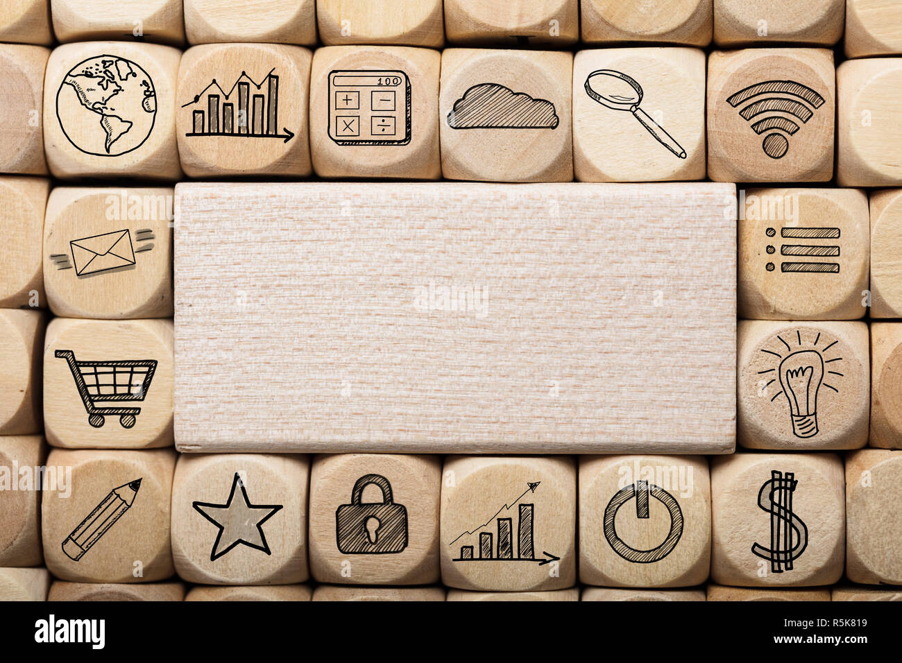 Wooden Block Surrounded By Various Computer Icons Stock Photo - Alamy