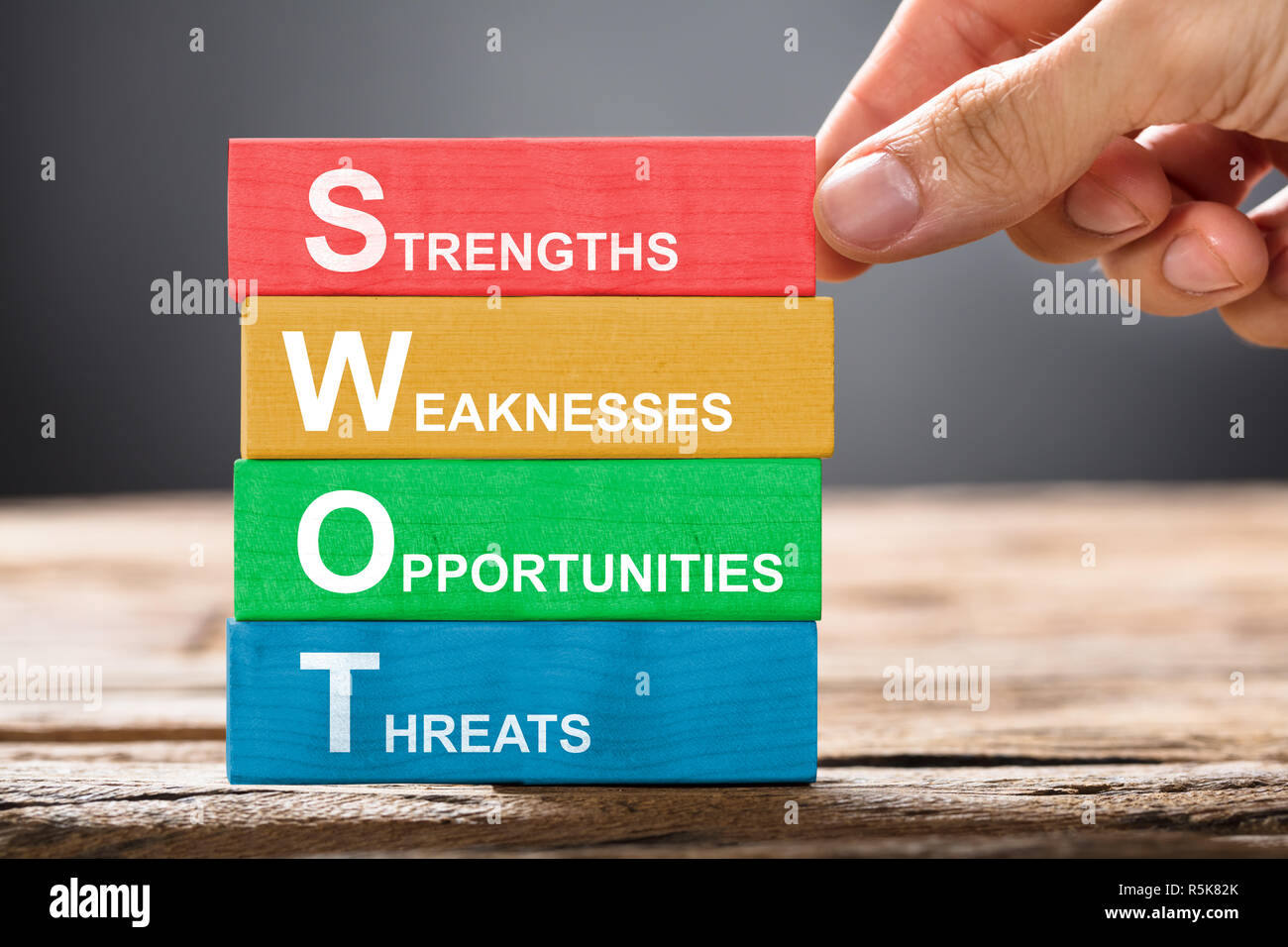 Hand Building Colorful SWOT Concept With Wooden Blocks Stock Photo - Alamy