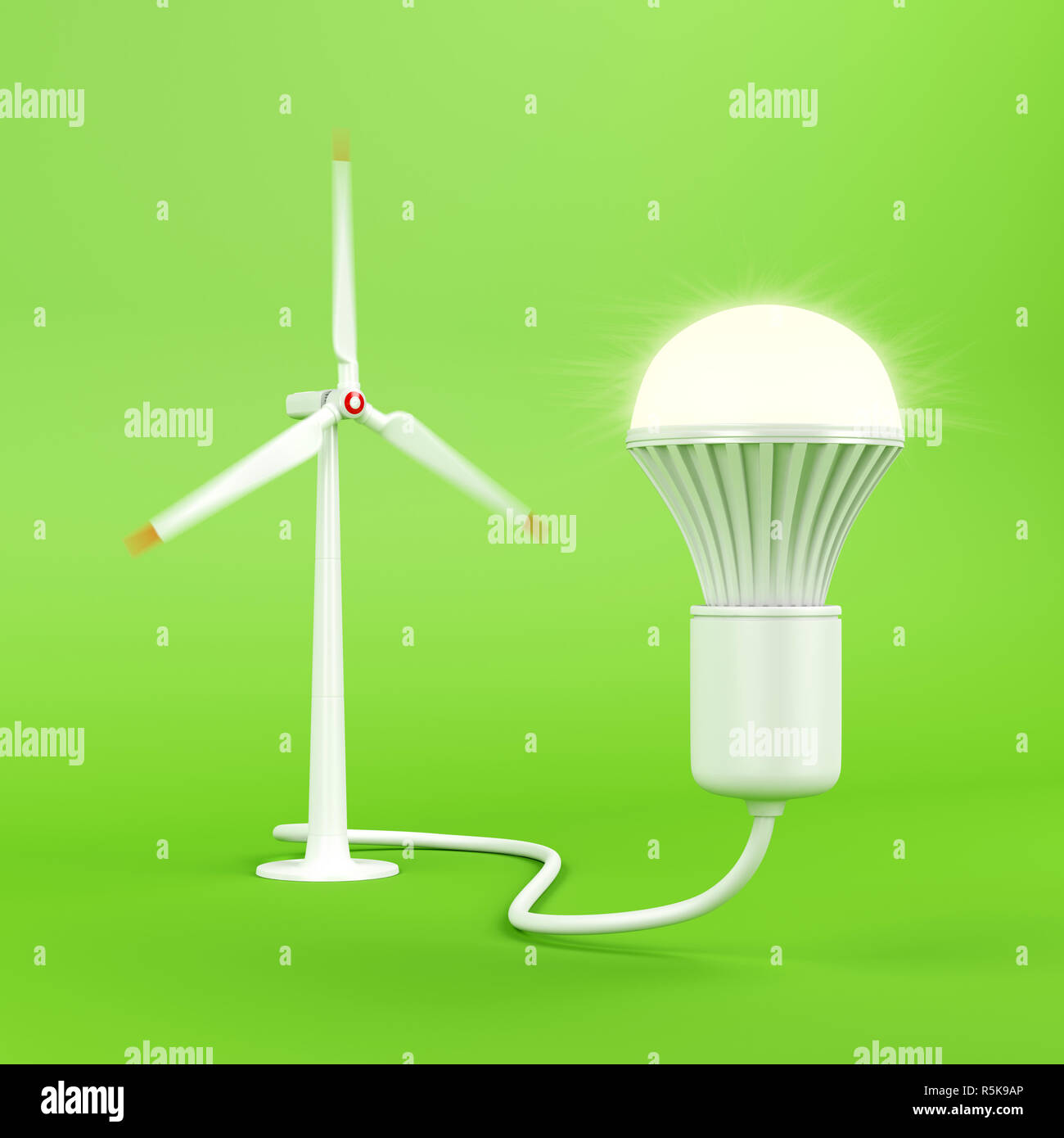 Wind turbine and glowing light bulb Stock Photo - Alamy