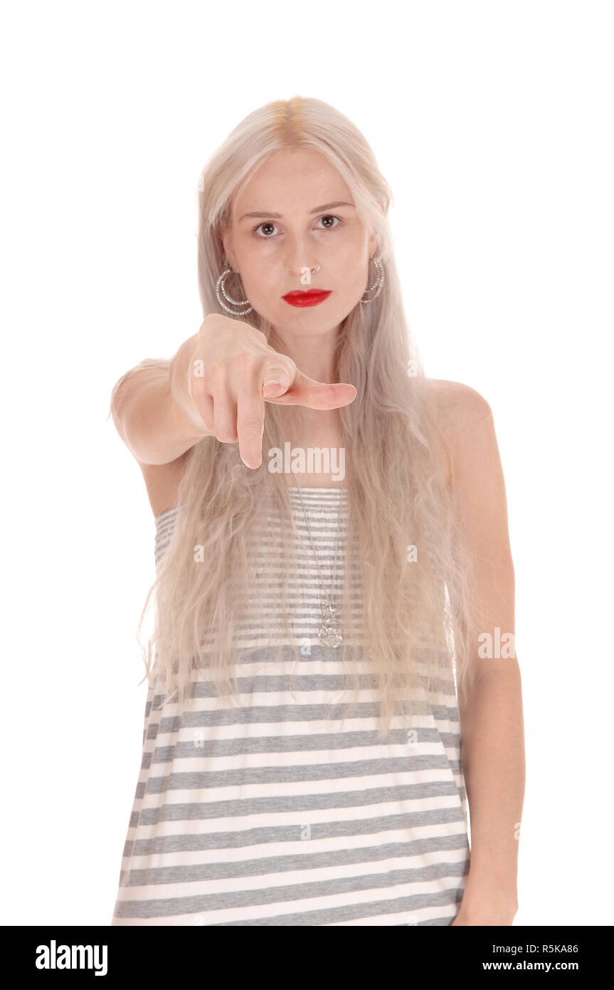 Serious woman pointing finger at camera Stock Photo - Alamy