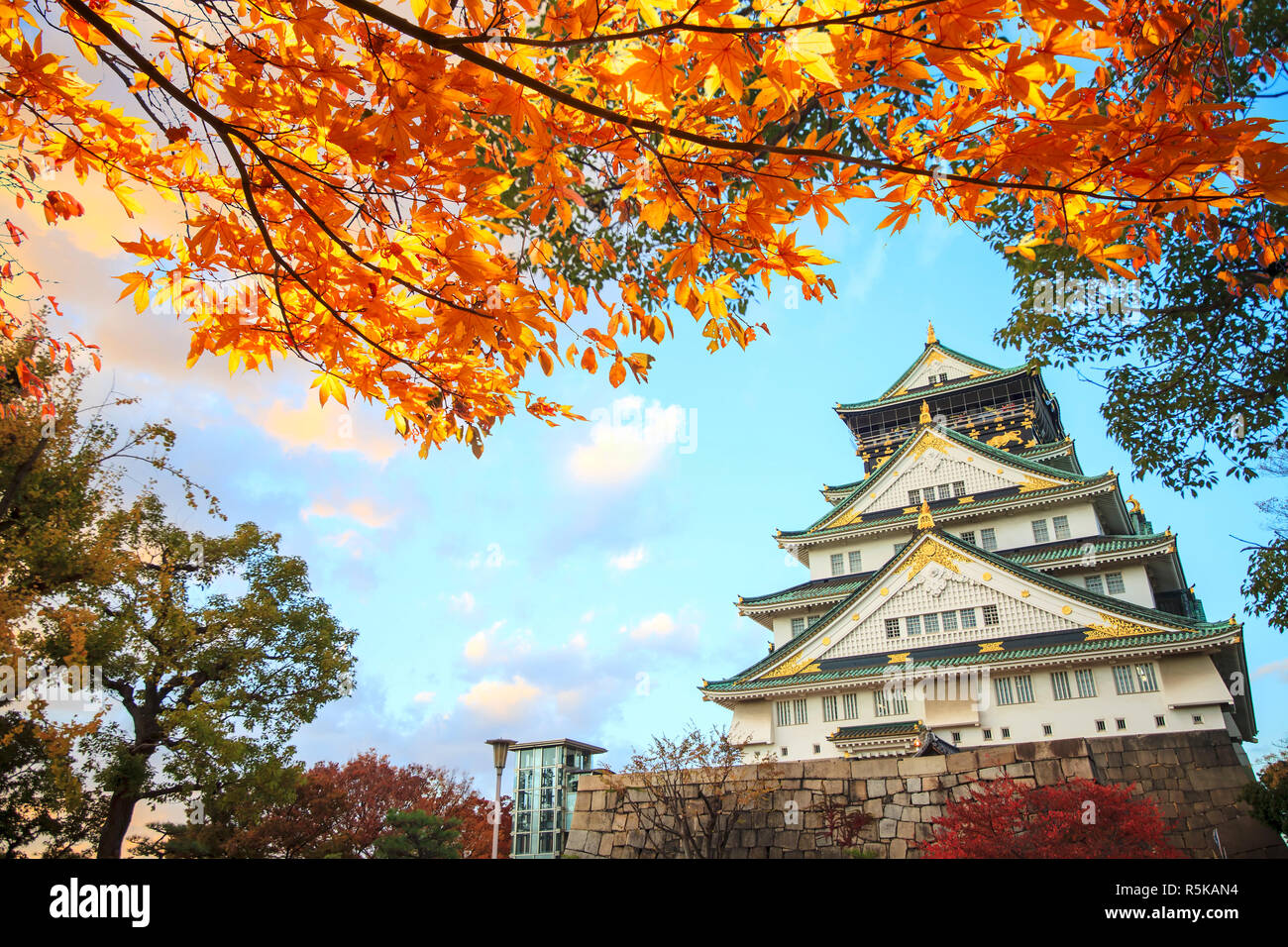 beautiful Osaka Castle in Osaka with nice background, Japan Stock Photo ...