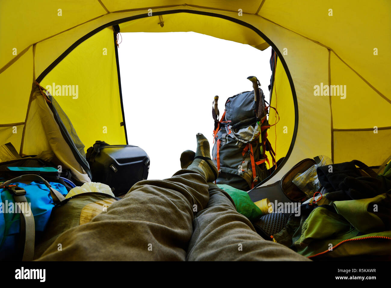 Man lying down inside tent hi-res stock photography and images - Alamy