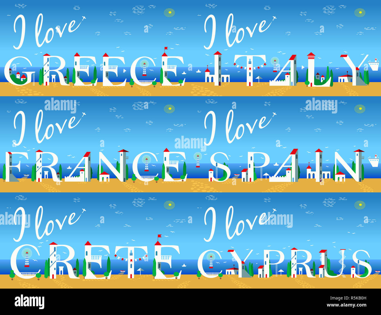 Travel cards. Artistic font. Summer beach Stock Photo - Alamy