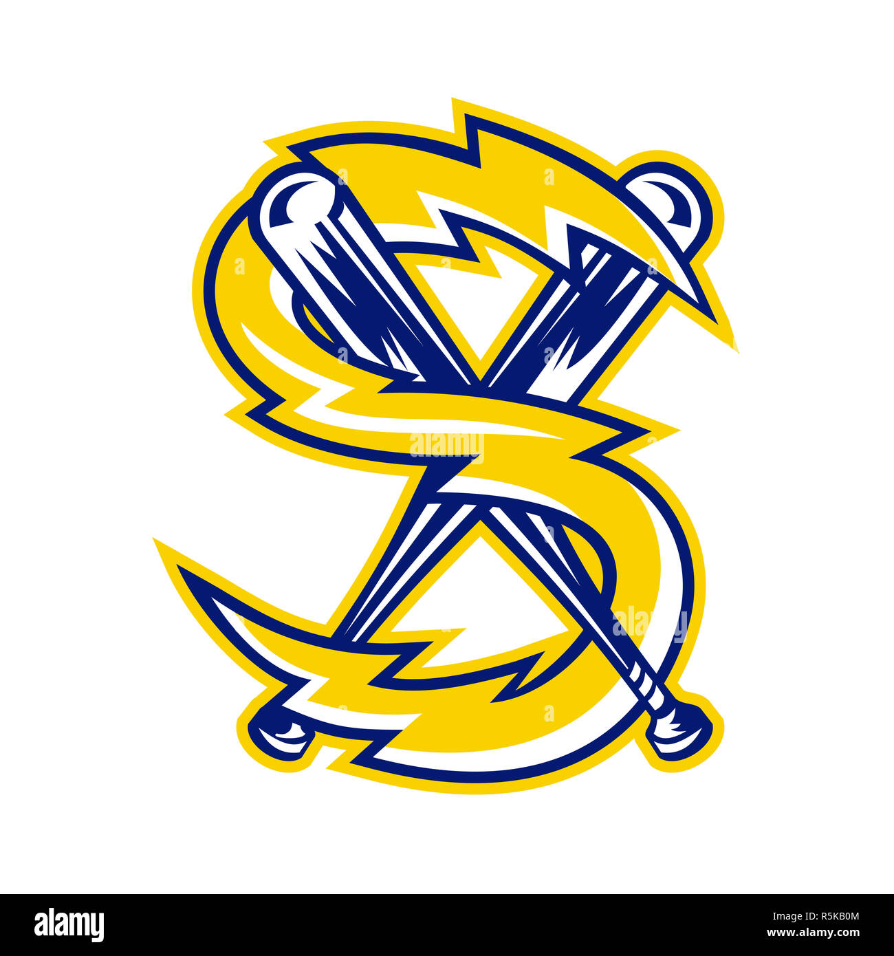 Crossed Baseball Bat With Electric Lightning Bolt Retro Stock Photo - Alamy