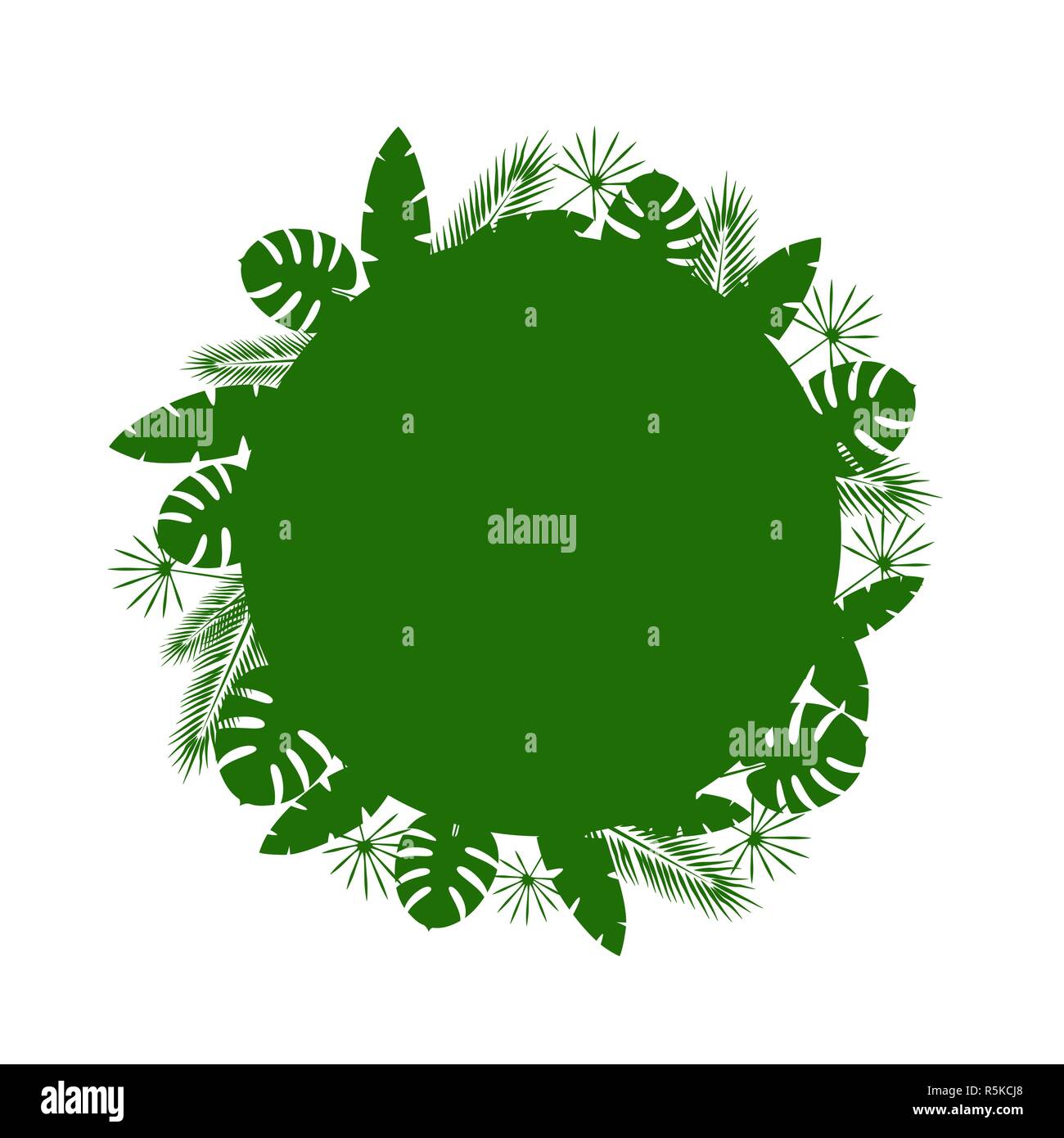 Nature leaf round frame. Jungle forest decoration background. Vector ...