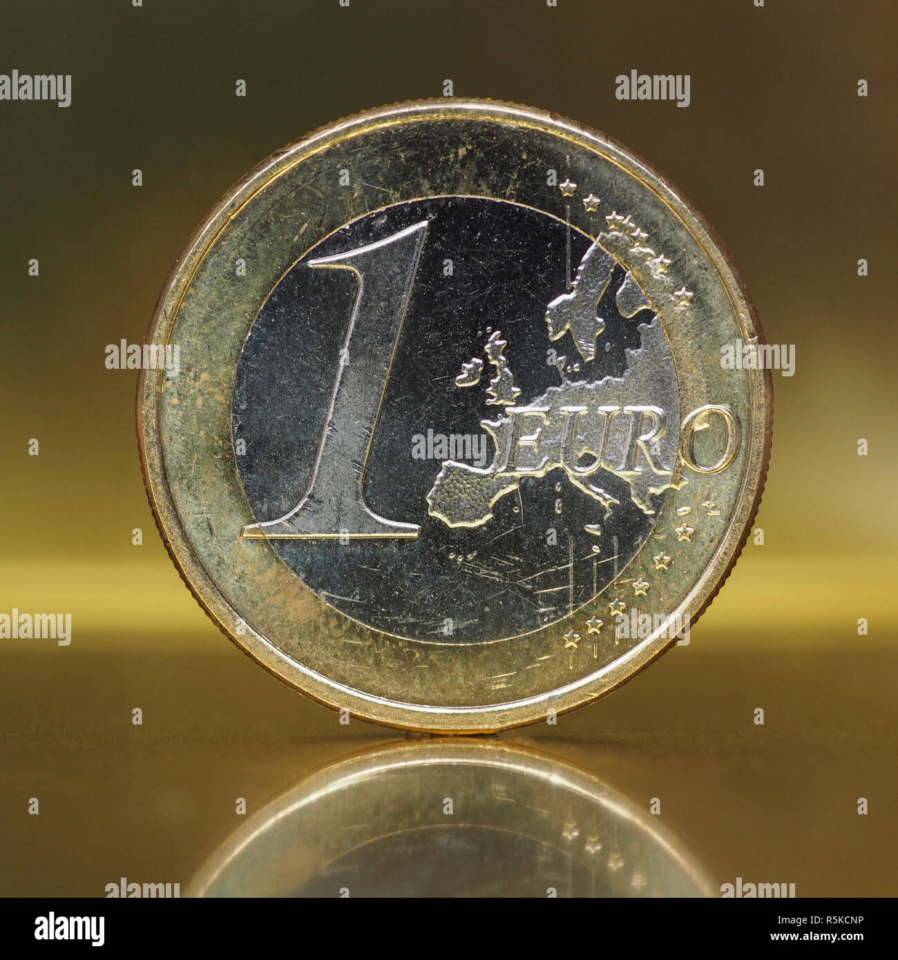 1 euro coin, European Union over gold background Stock Photo - Alamy