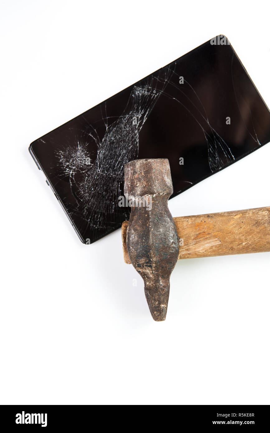 Old broken mobile phone hammer hi-res stock photography and images - Alamy