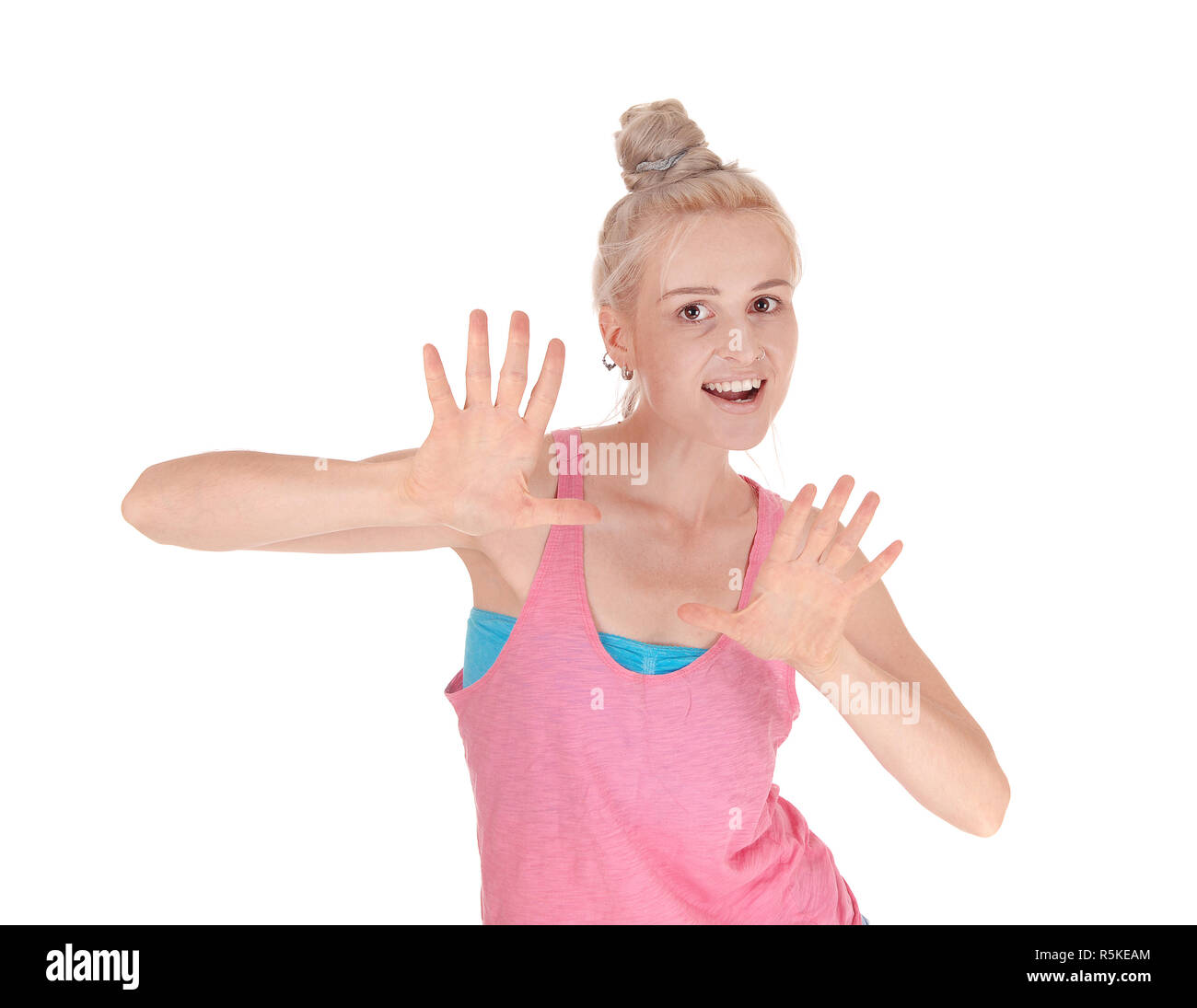 Woman pushing away hands hi-res stock photography and images - Alamy