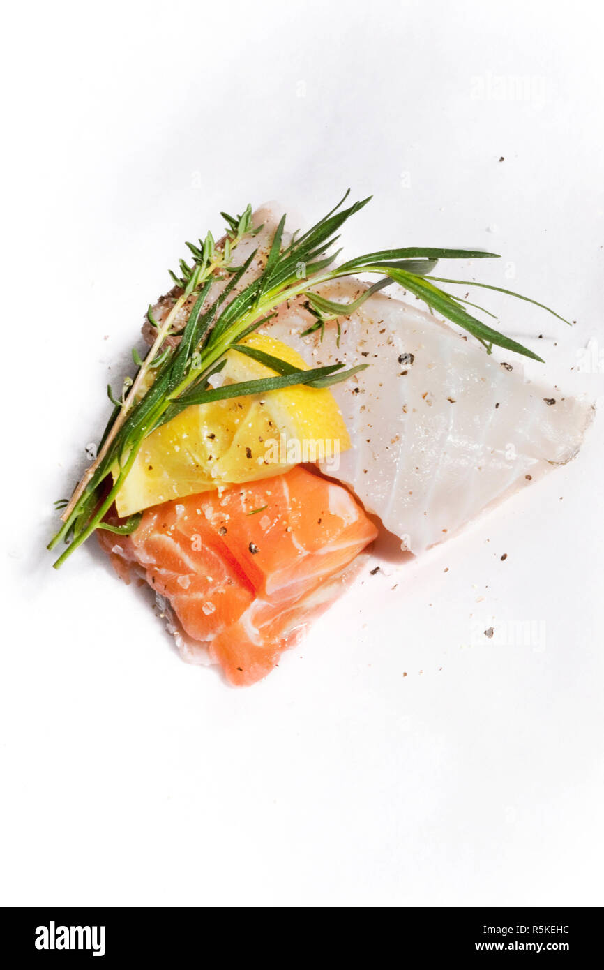 Cod and salmon fillets Stock Photo - Alamy