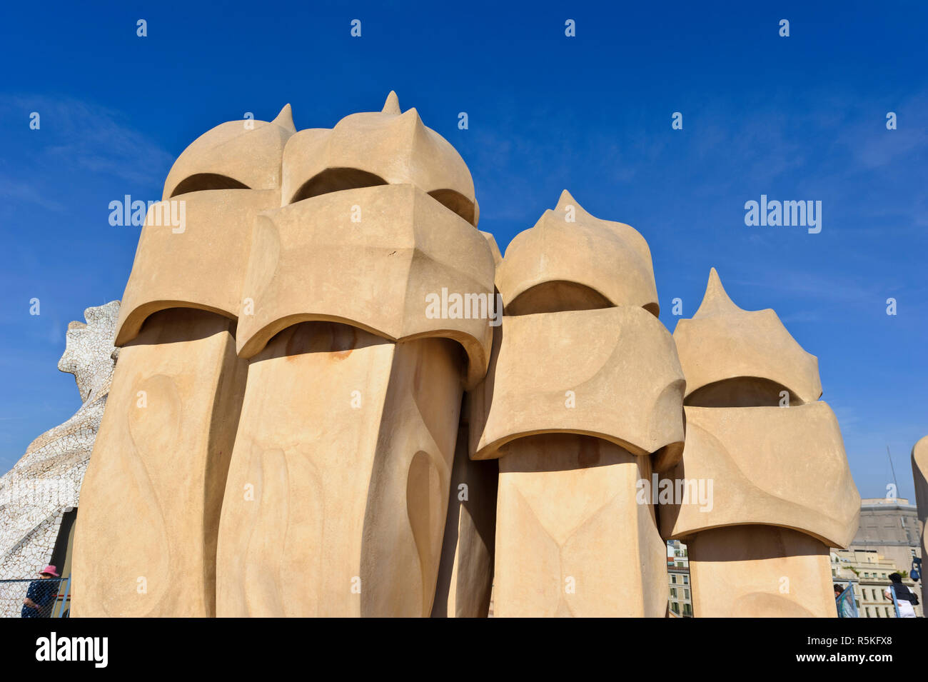 Chimneys sculptures on the rooftop of the Casa Mila building designed ...