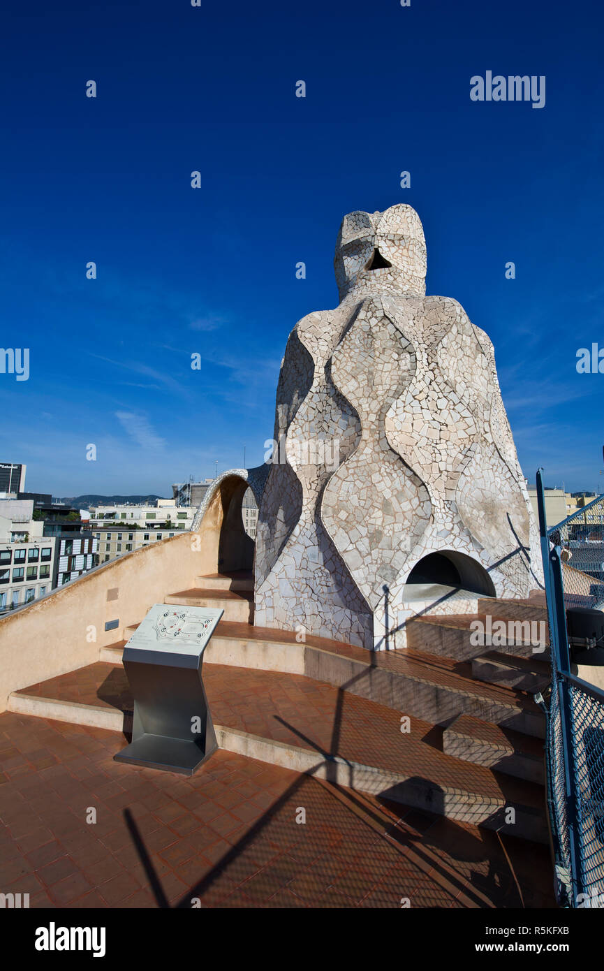 Chimneys sculptures on the rooftop of the Casa Mila building designed ...