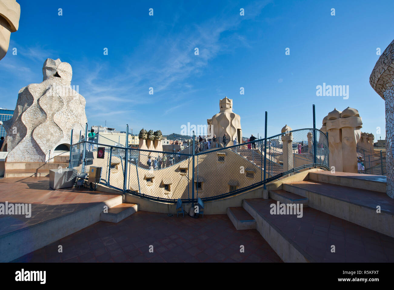 Chimneys sculptures on the rooftop of the Casa Mila building designed ...