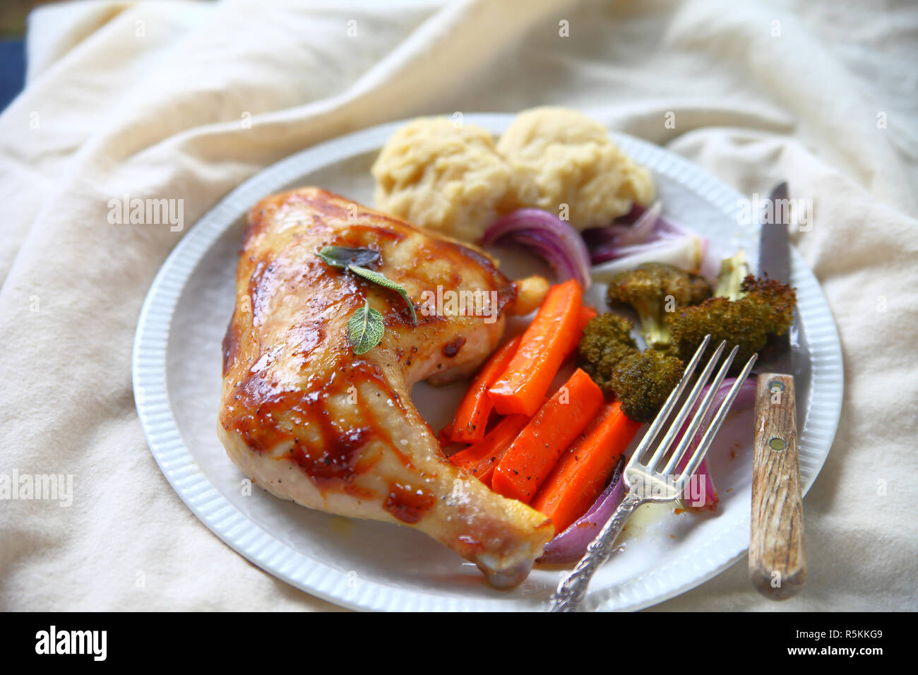 Chicken dinner closeup Stock Photo - Alamy