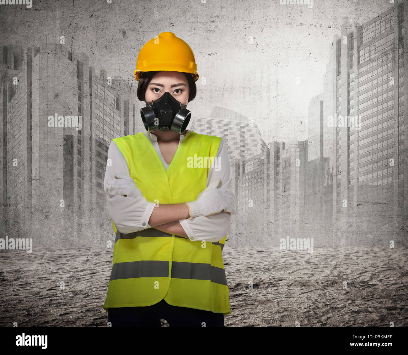Asian engineer wearing safety vest Stock Photo - Alamy