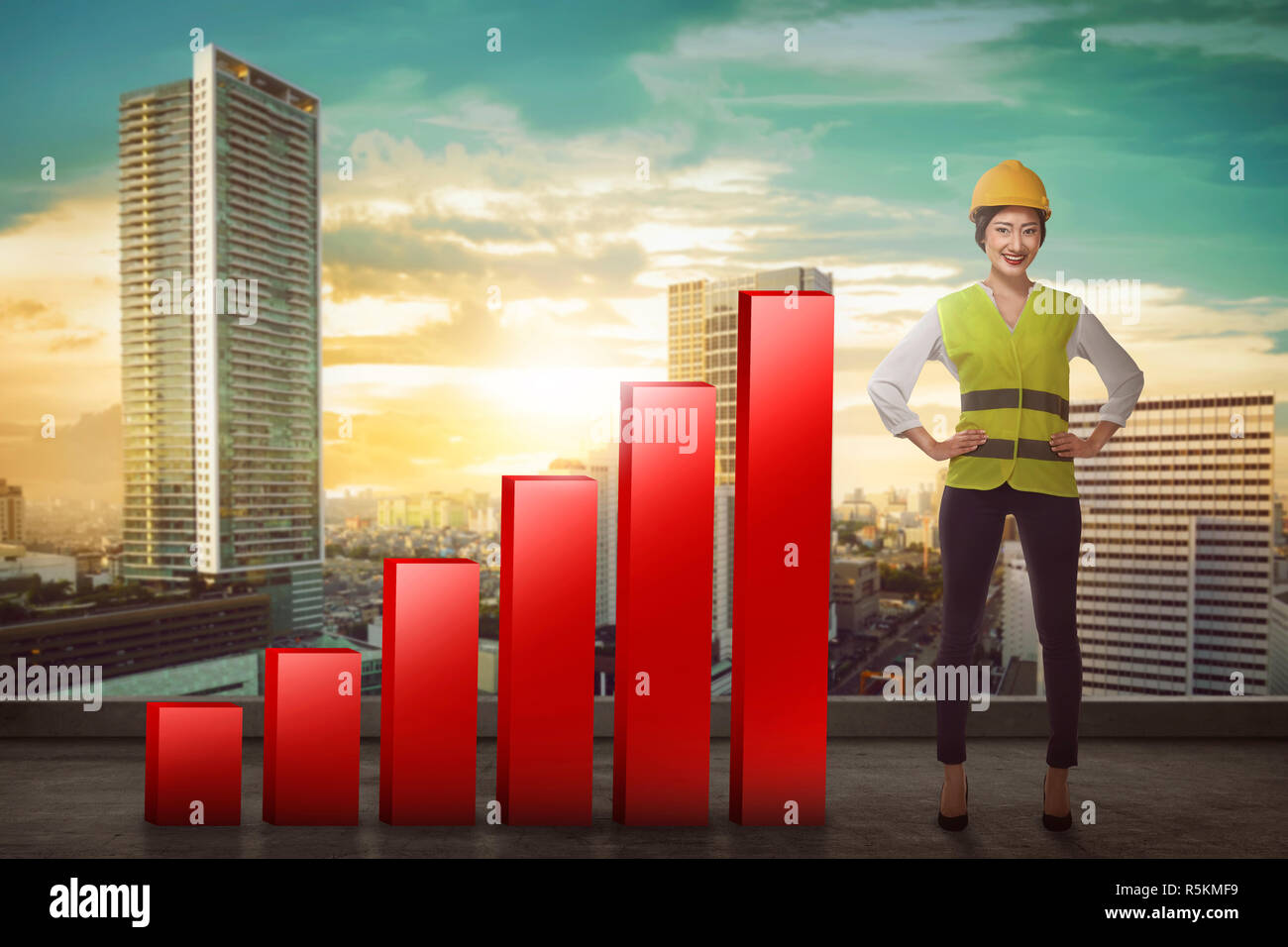 Asian business woman show increase chart Stock Photo - Alamy