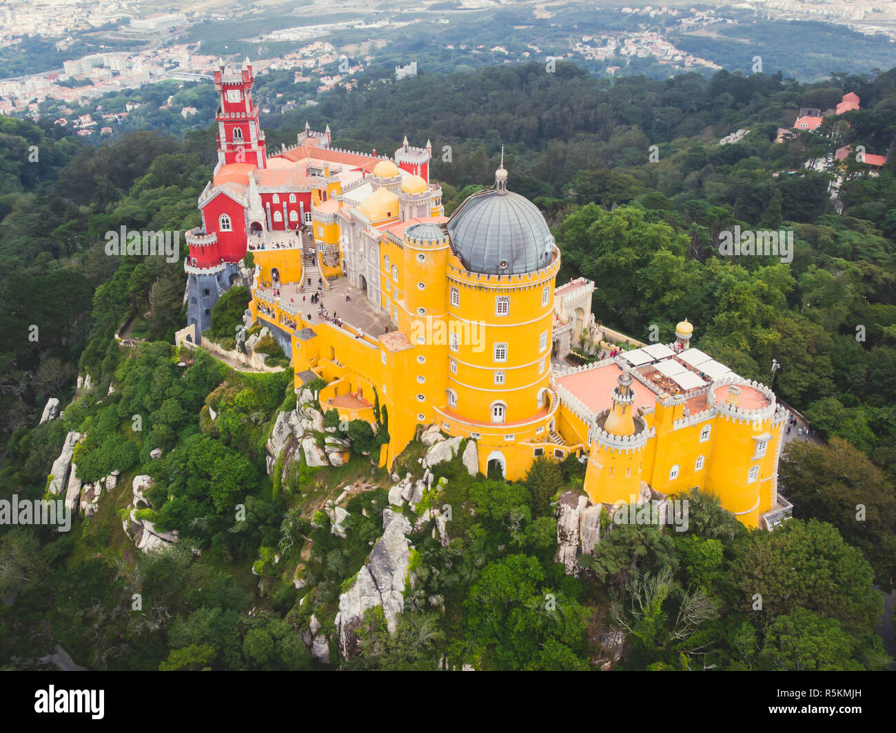 The Pena Palace, a Romanticist castle in the municipality of Sintra ...