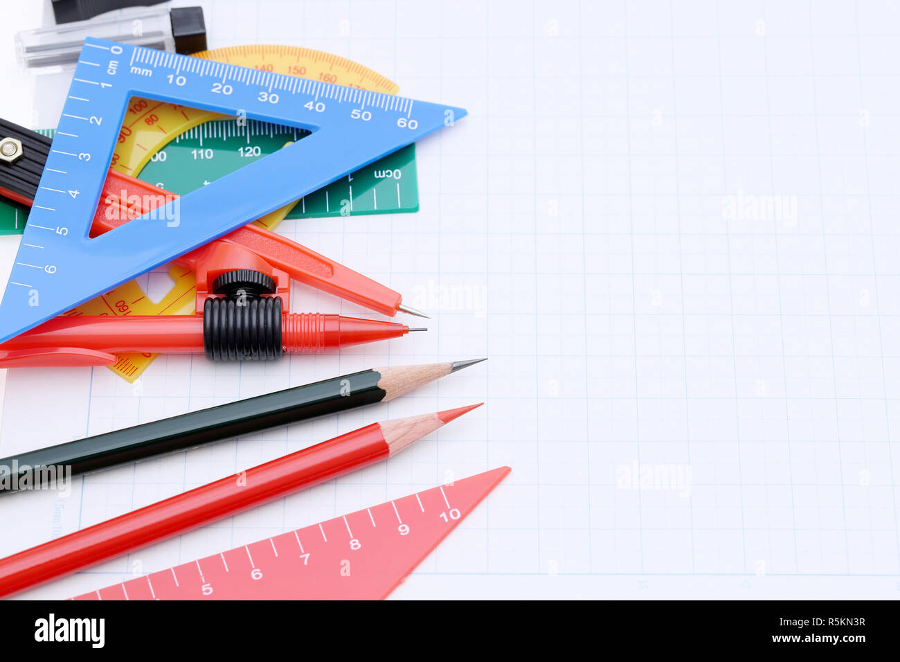 colorful rulers, pen and notebook on white background Stock Photo - Alamy