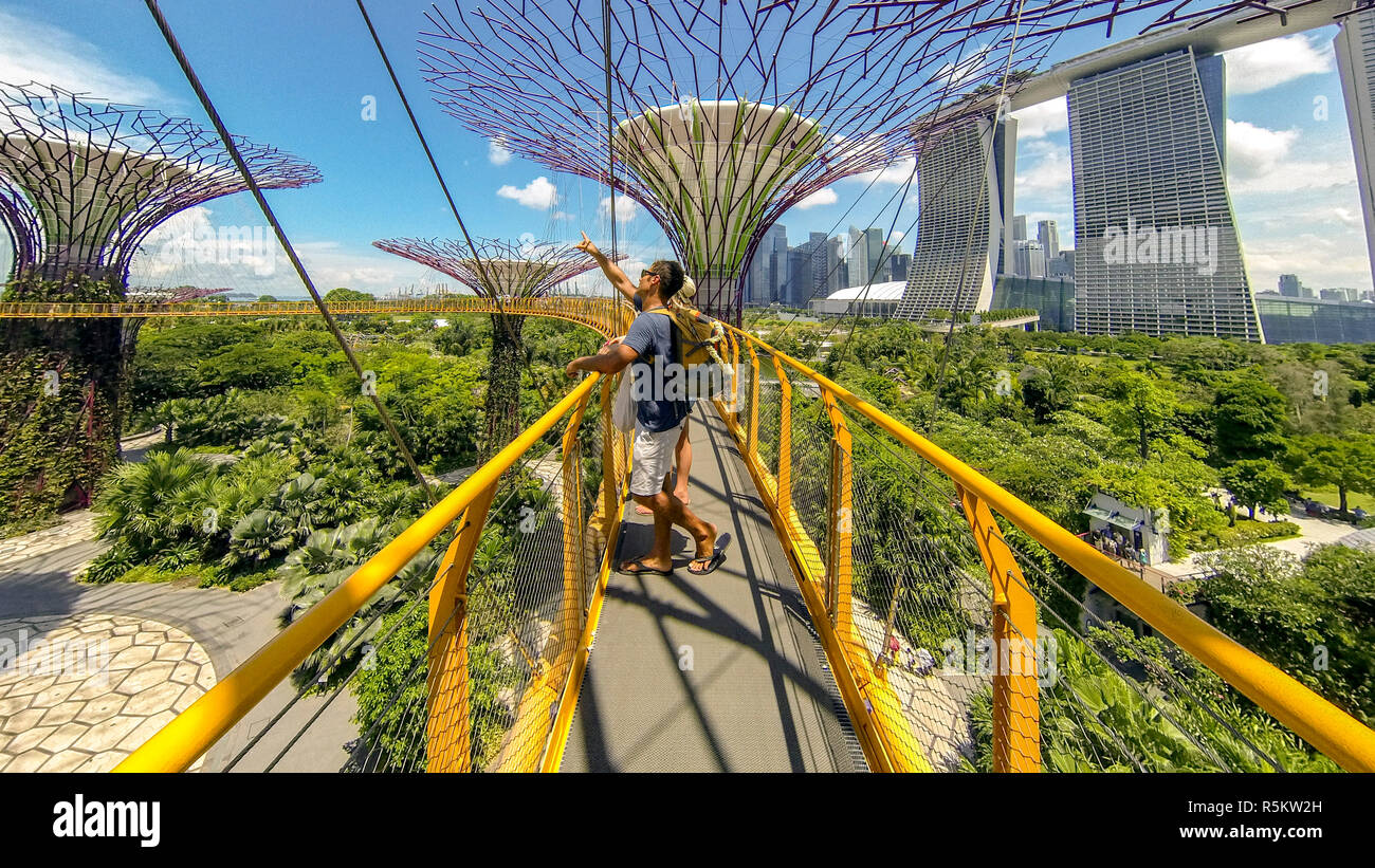 Singapore, Marina Bay, Gardens by the Bay, visitors enjoying the ...