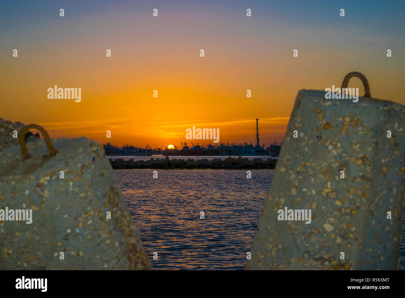 Sea sunset at el Burullus port Stock Photo - Alamy