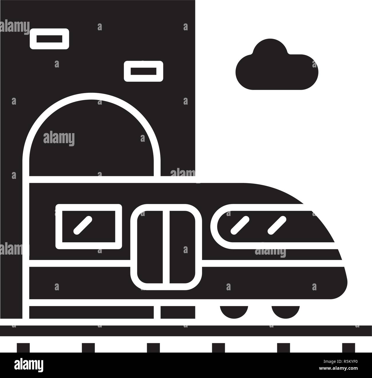 Train station black icon, vector sign on isolated background. Train ...