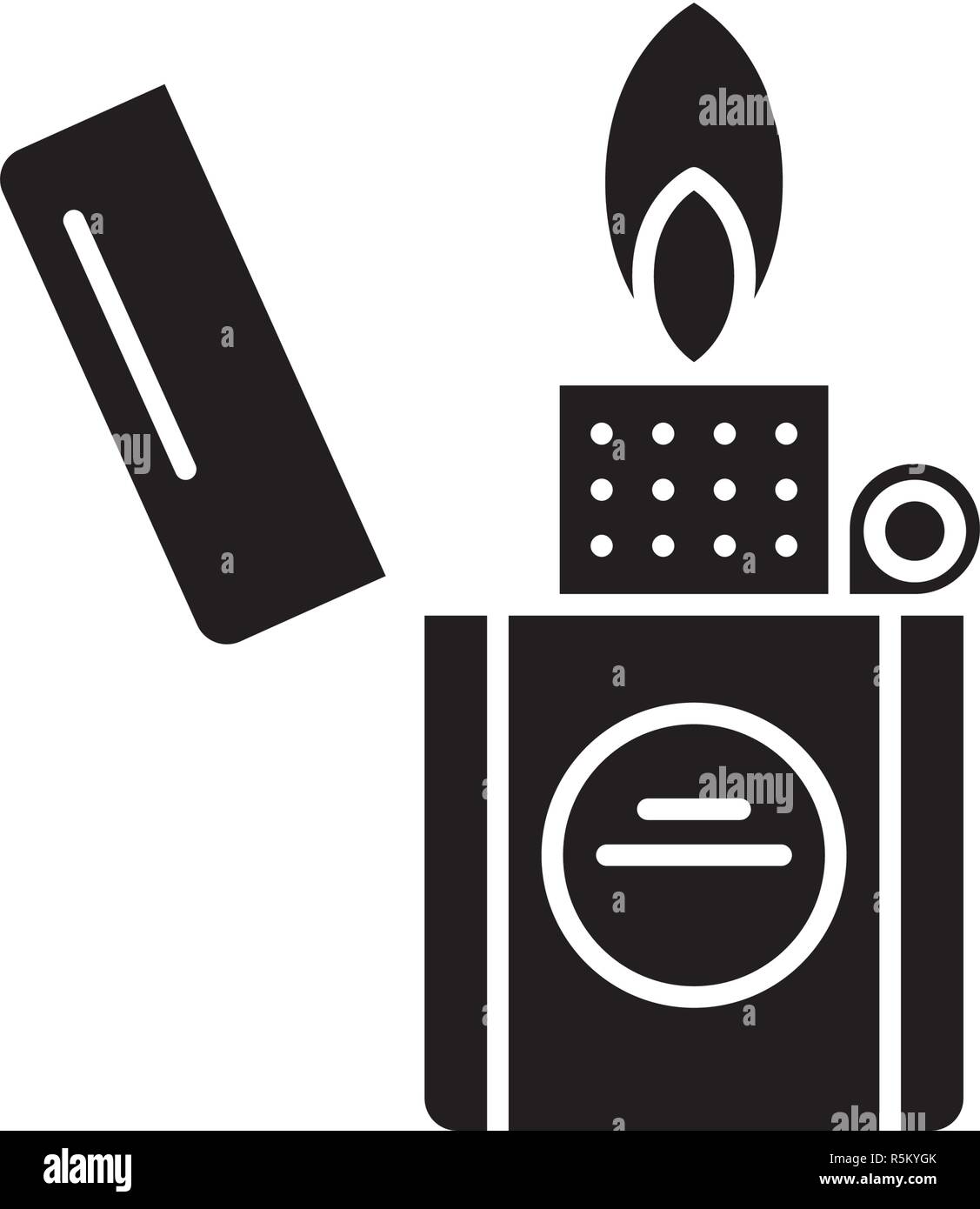 Cigarette lighter black icon, vector sign on isolated background ...