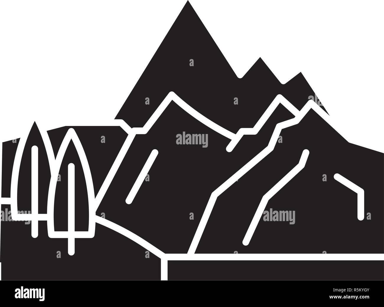 Hills black icon, vector sign on isolated background. Hills concept ...