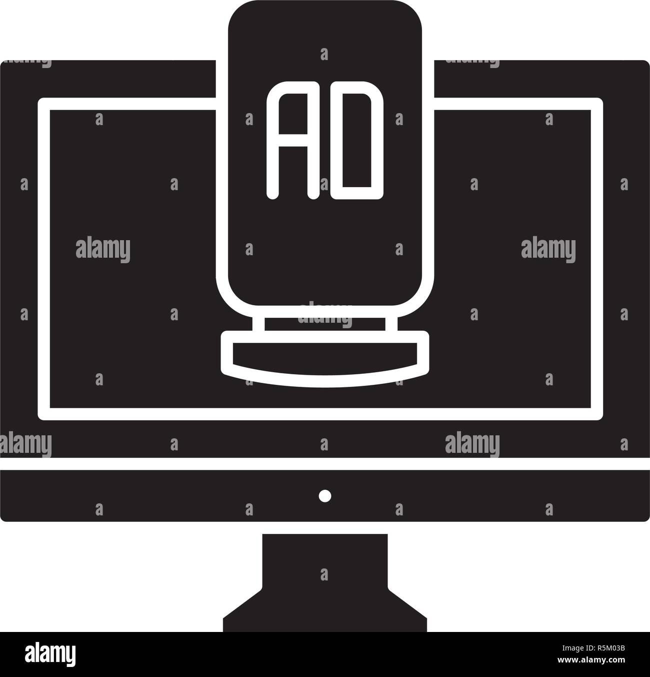 Computer advertising black icon, vector sign on isolated background ...