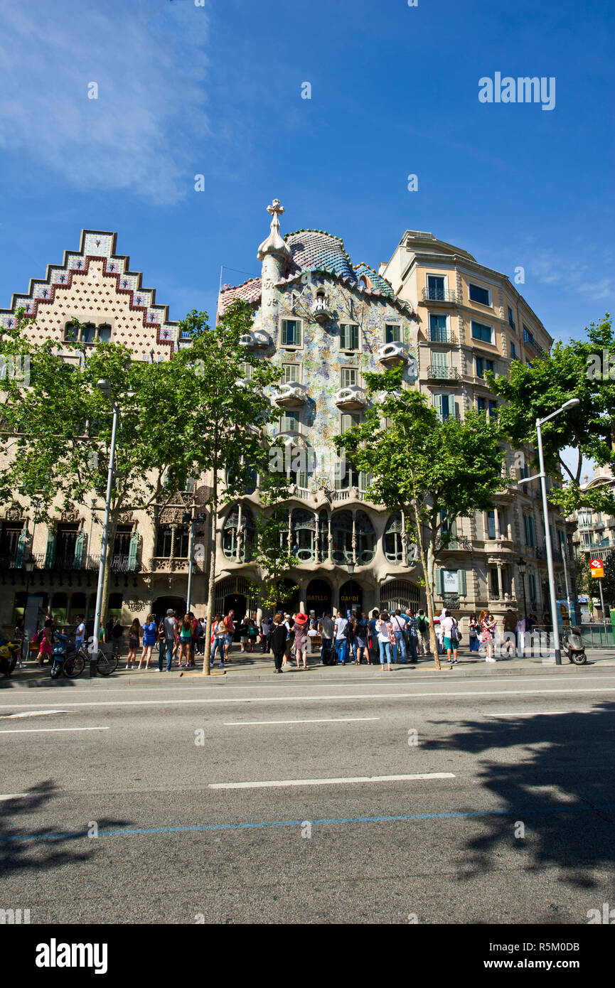 The facade of Casa Batllo building designed by Antoni Gaudi, Barcelona ...