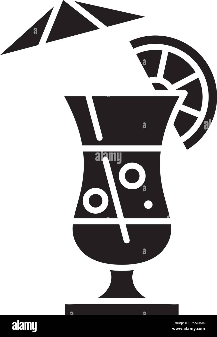 Summer cocktail black icon, vector sign on isolated background. Summer ...