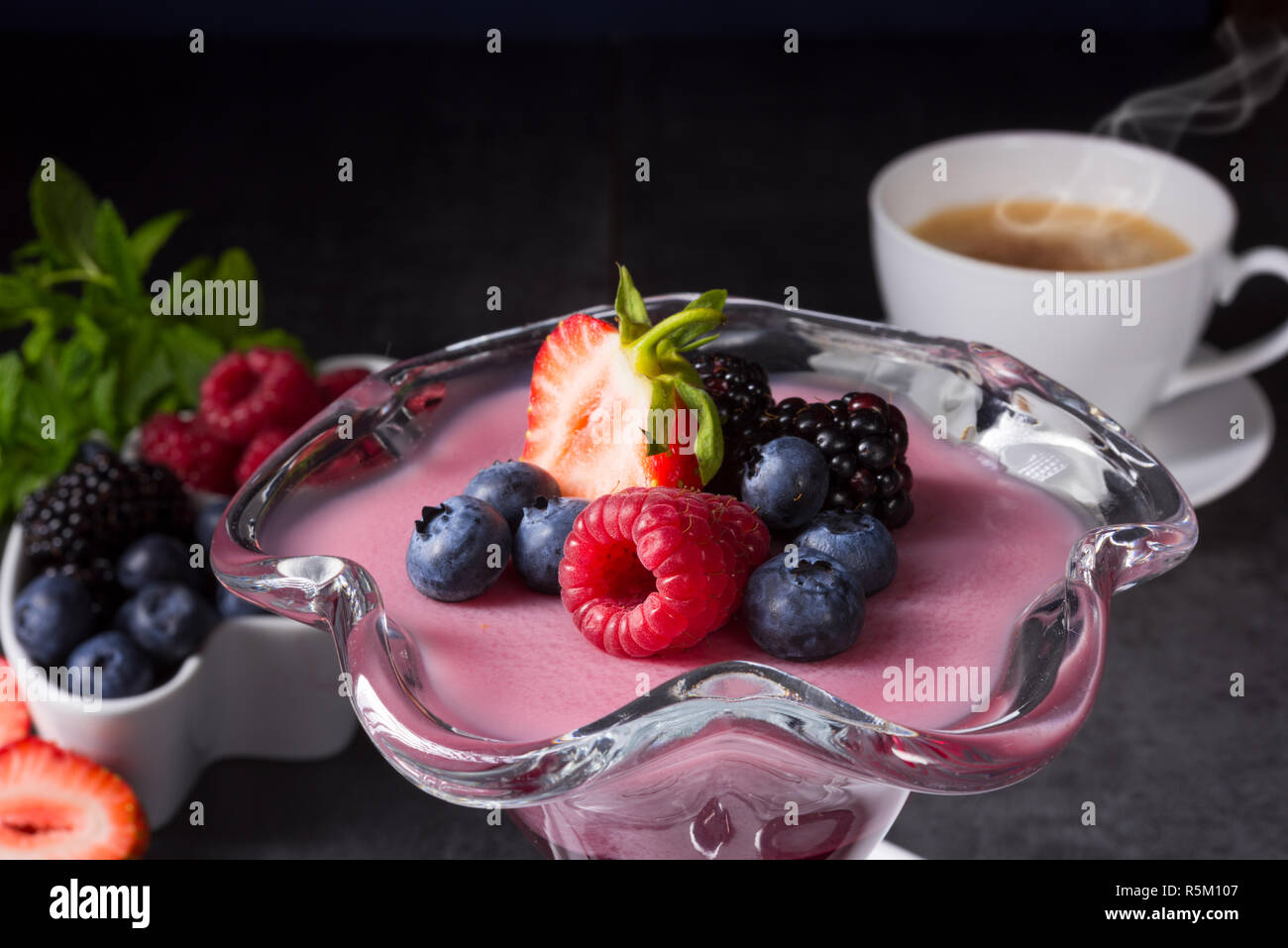 delicious pudding with wild berry Stock Photo - Alamy