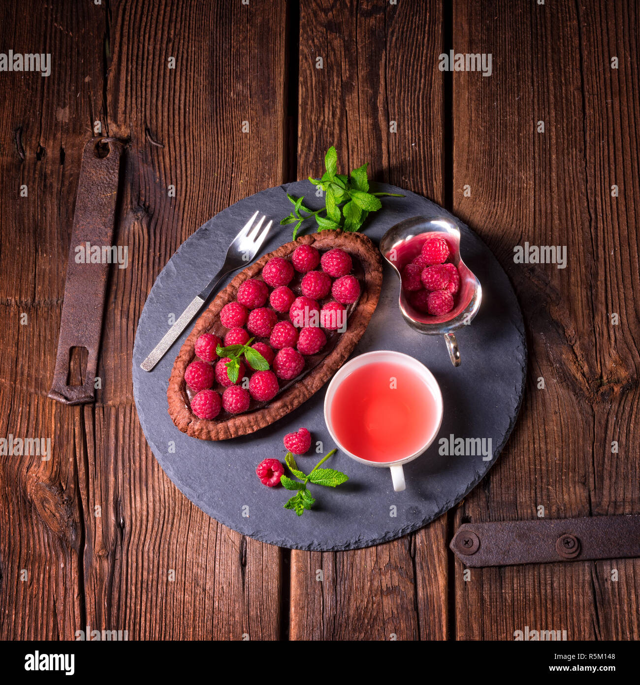 delicious raspberry chocolate tart with ricotta cheese Stock Photo - Alamy