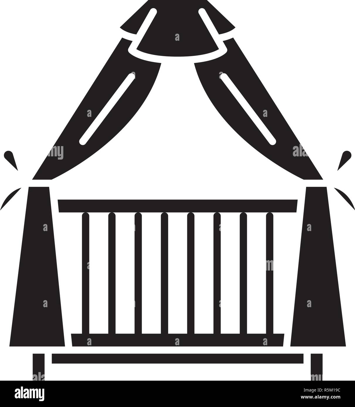 Cot black icon, vector sign on isolated background. Cot concept symbol ...