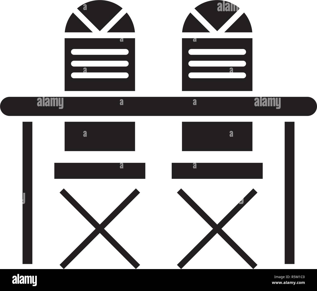 Kitchen table and chairs black icon, vector sign on isolated background ...