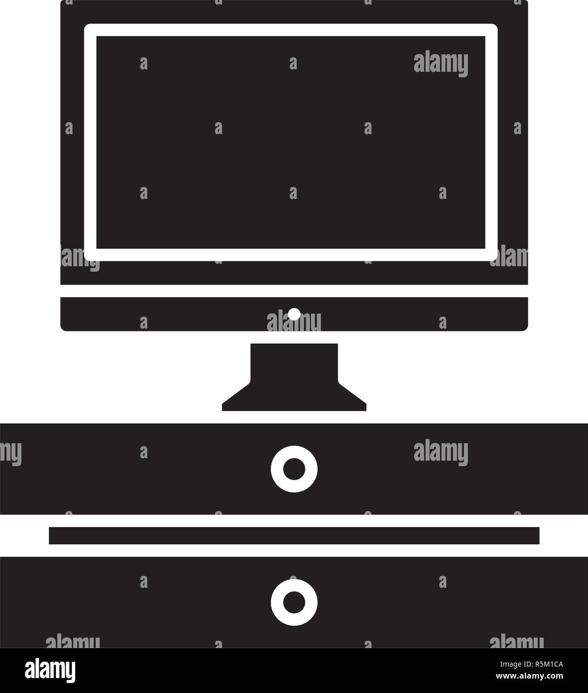 Tv with stand black icon, vector sign on isolated background. Tv with ...