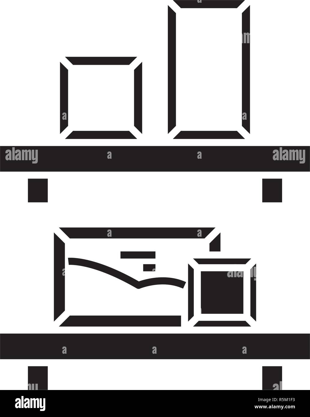 Wall shelves black icon, vector sign on isolated background. Wall ...