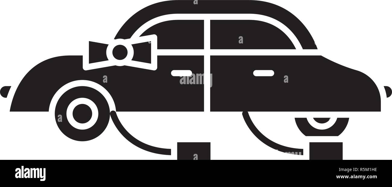 Wedding car black icon, vector sign on isolated background. Wedding car ...