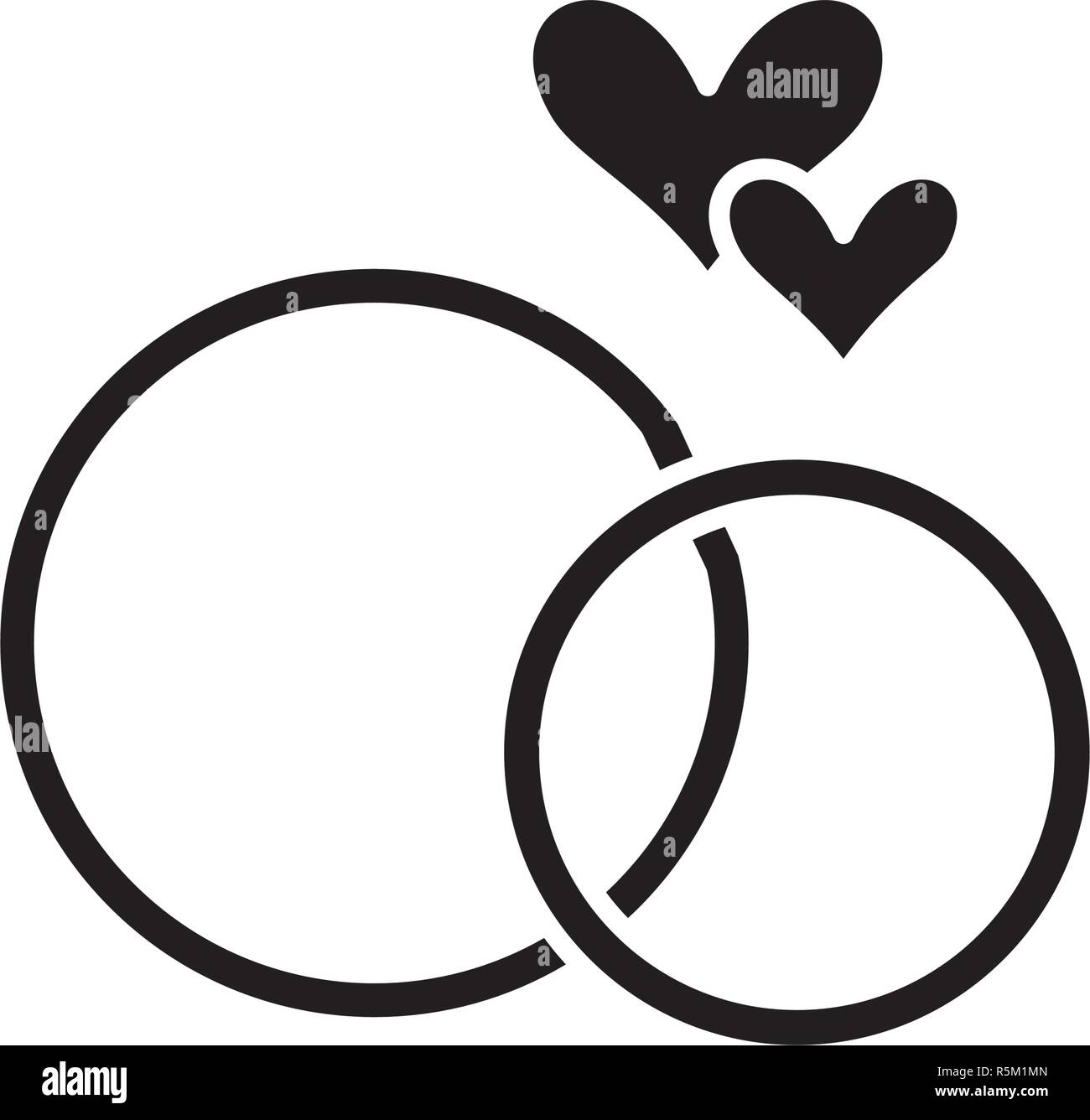 Wedding rings black icon, vector sign on isolated background. Wedding ...