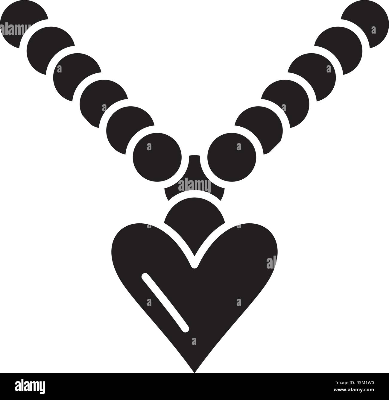 Heart pendant black icon, vector sign on isolated background. Heart ...