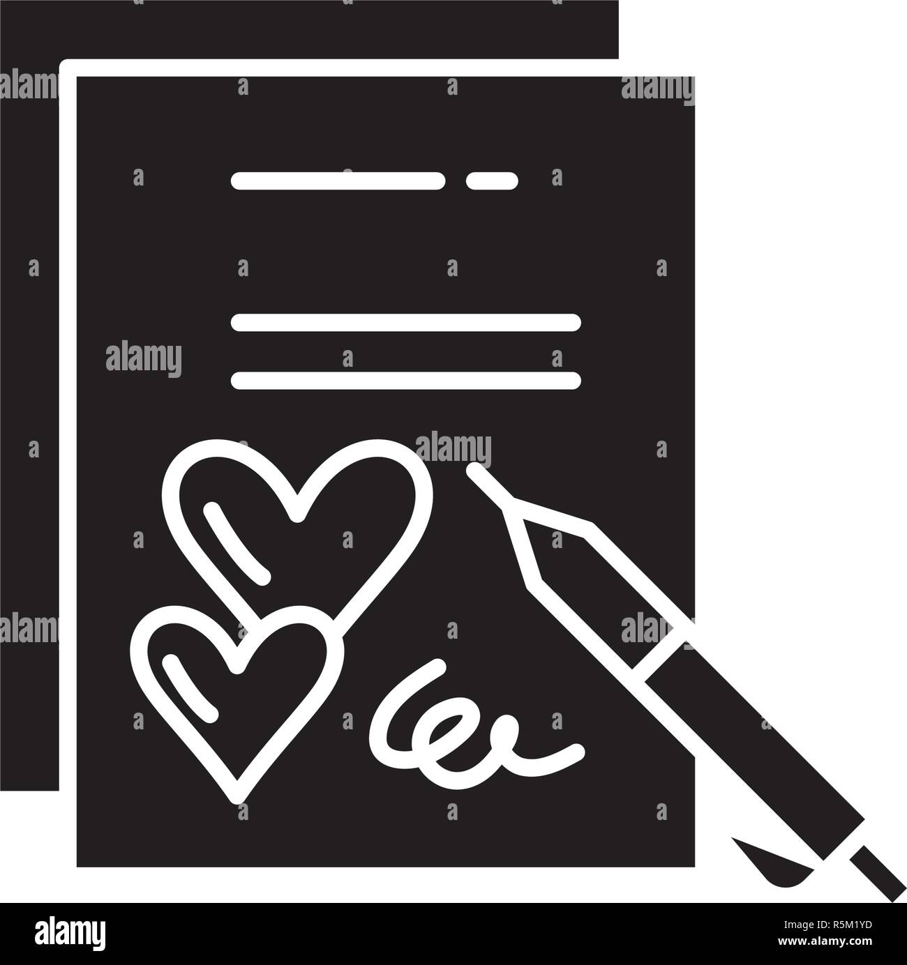 Marriage contract black icon, vector sign on isolated background ...