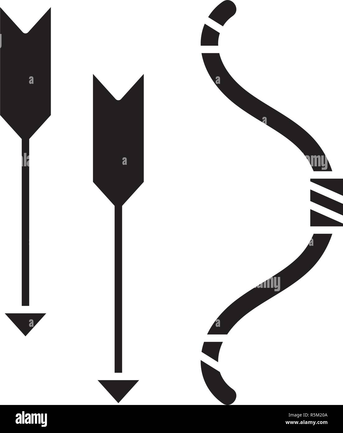 Bow and arrows black icon, vector sign on isolated background. Bow and ...