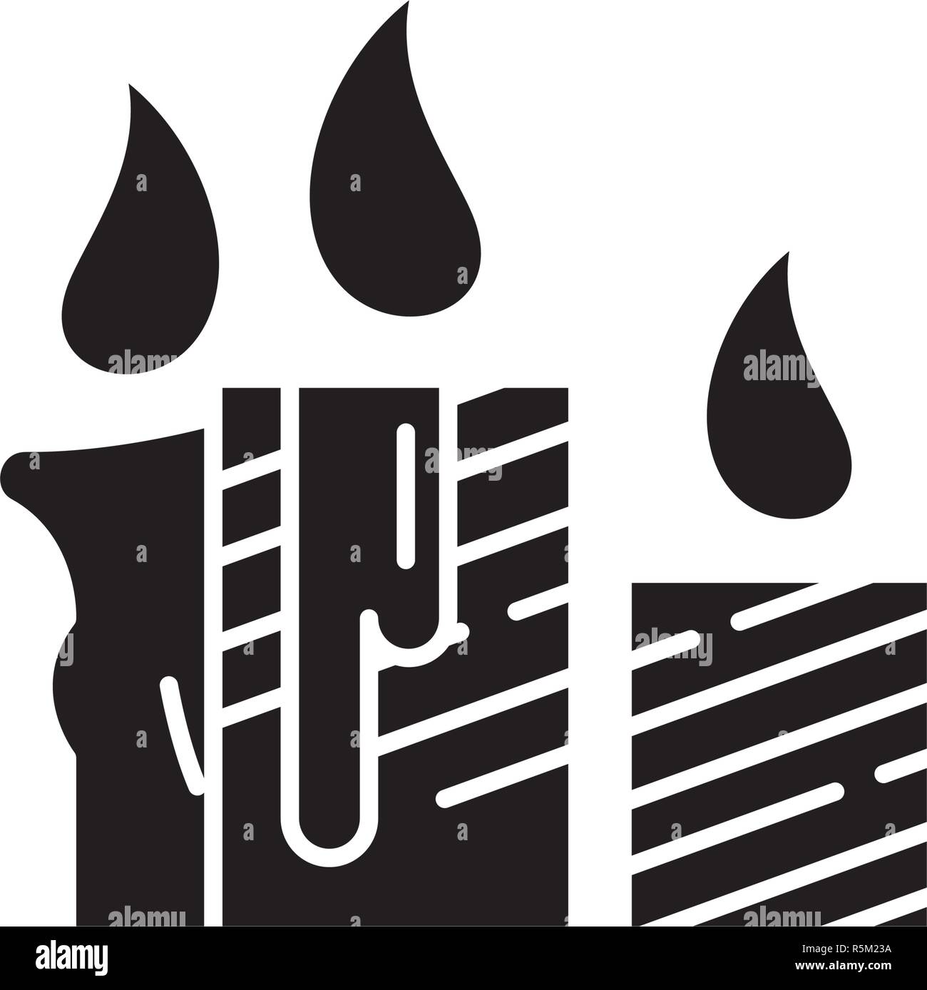 Wax light candles black icon, vector sign on isolated background. Wax ...