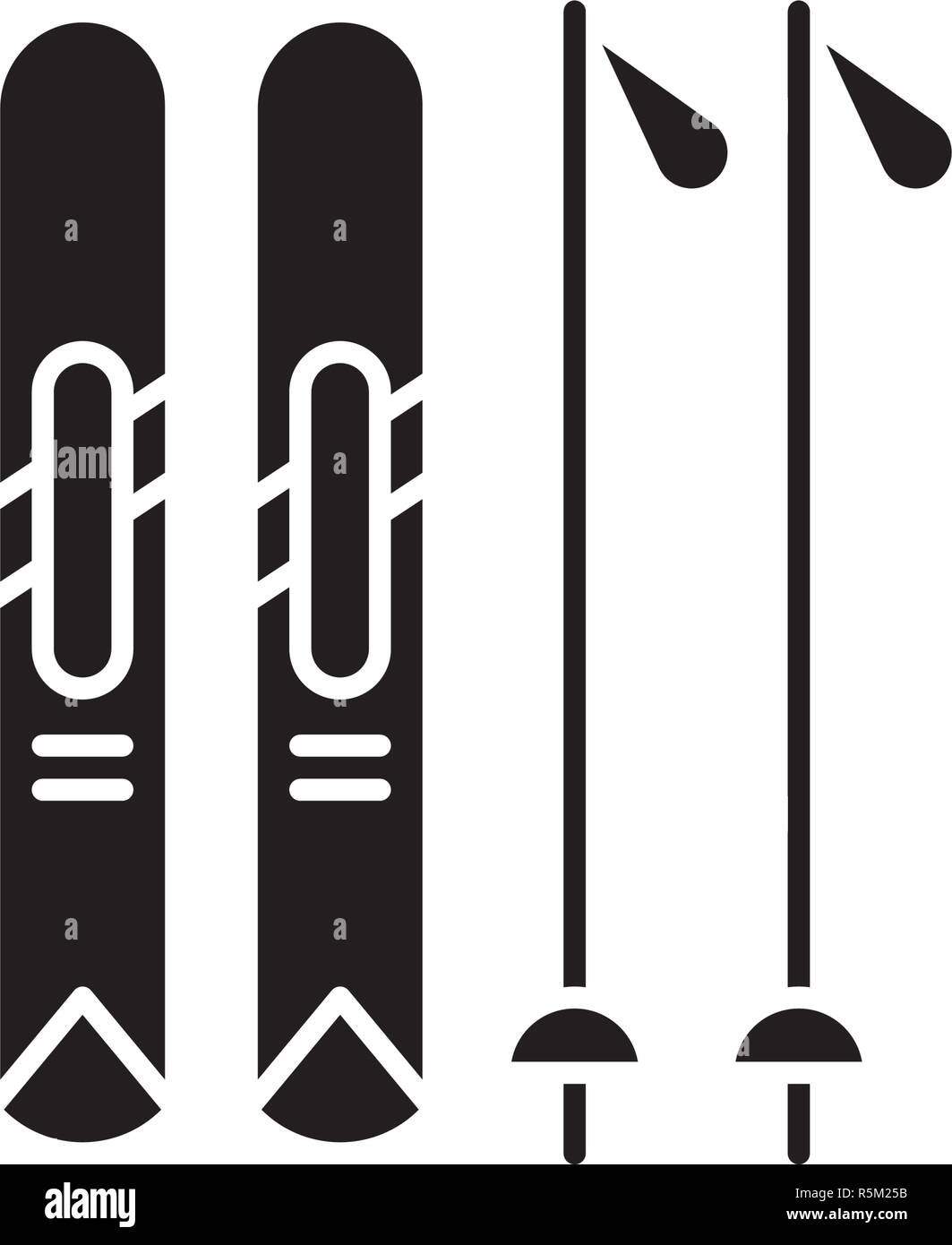 Skiing play black icon, vector sign on isolated background. Skiing play ...