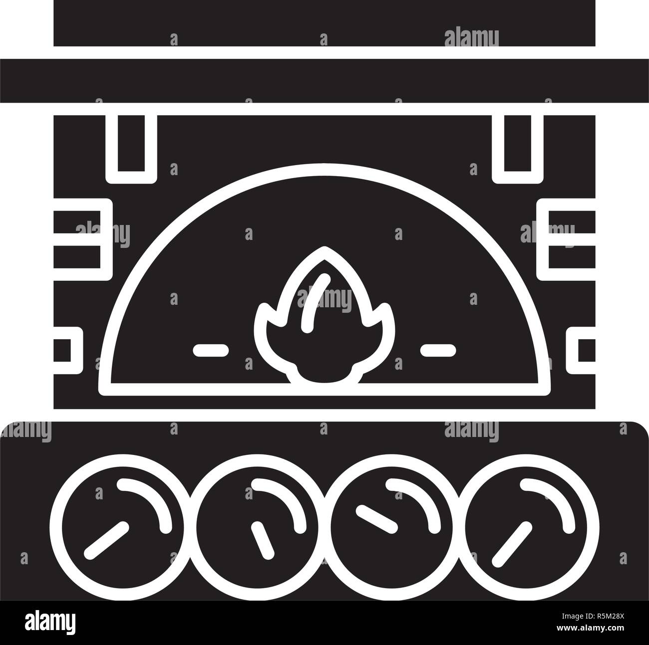 Fireplace brick black icon, vector sign on isolated background ...