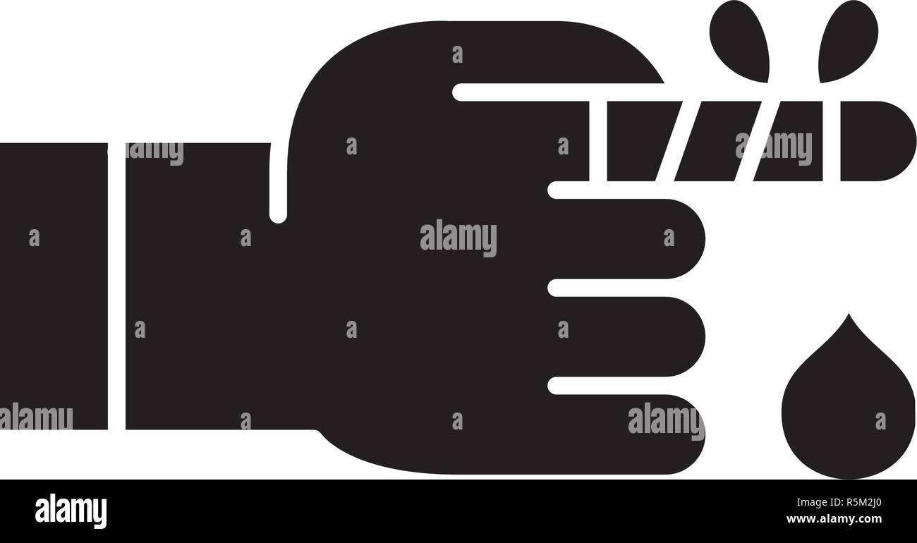Bandaged finger black icon, vector sign on isolated background ...