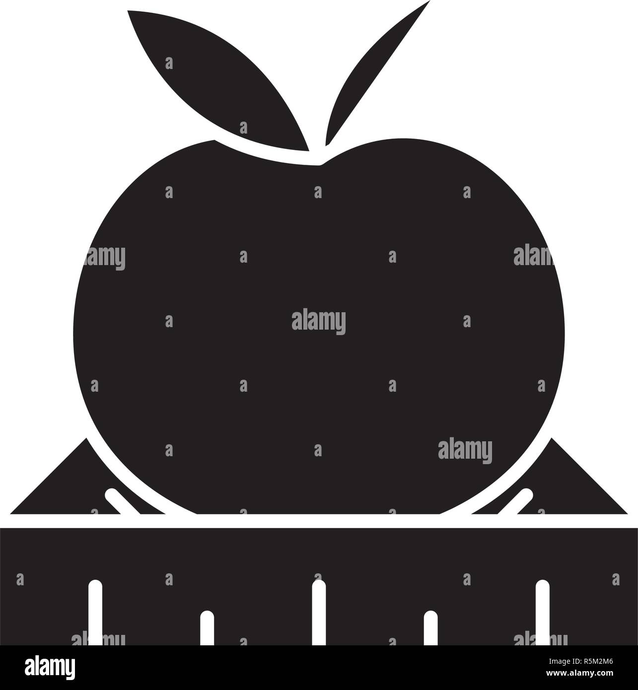 Apple with a ruler black icon, vector sign on isolated background ...