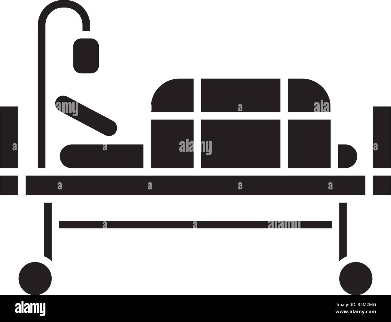 Bed in hospital black icon, vector sign on isolated background. Bed in ...