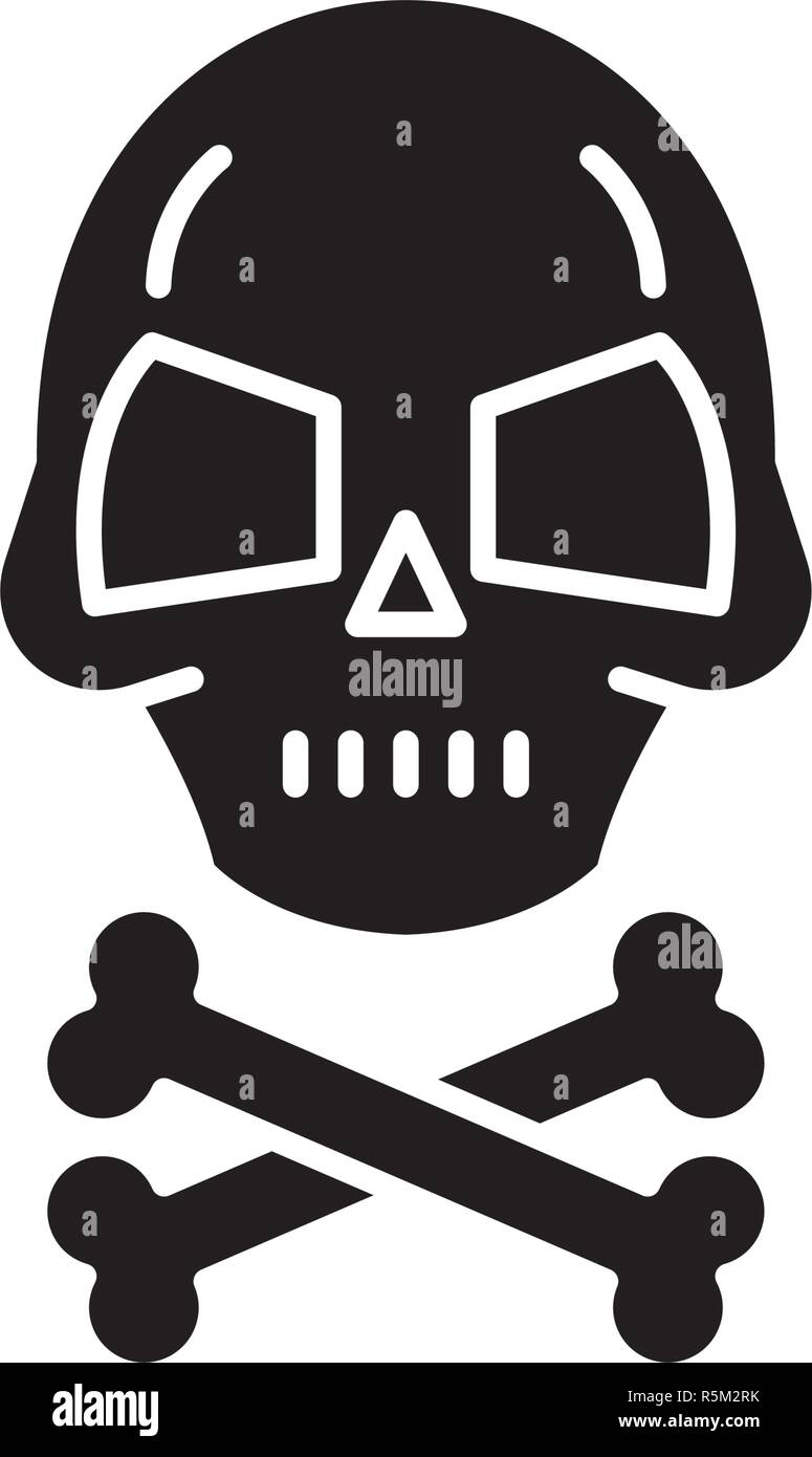 Skull with bones black icon, vector sign on isolated background. Skull ...